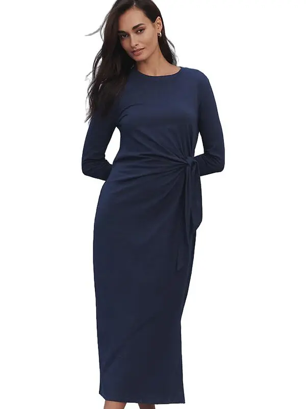 DAILY PRACTICE BY ANTHROPOLOGIE Daily Practice Tie Breaker Long-sleeve Midi Dress - Navy Ink