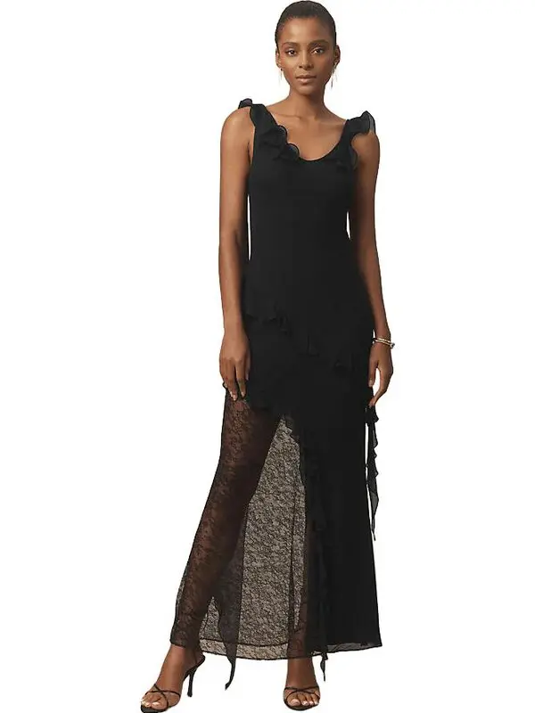 DE LA VALI Este Ruffled Sleeveless Maxi Dress - Black