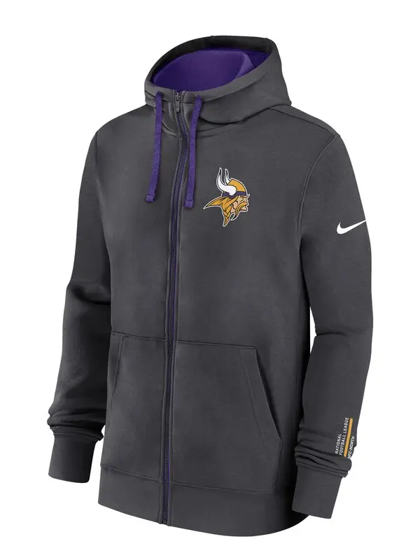 Nike Minnesota Vikings Playbook Page Club Nfl Full-zip Hoodie - Grey