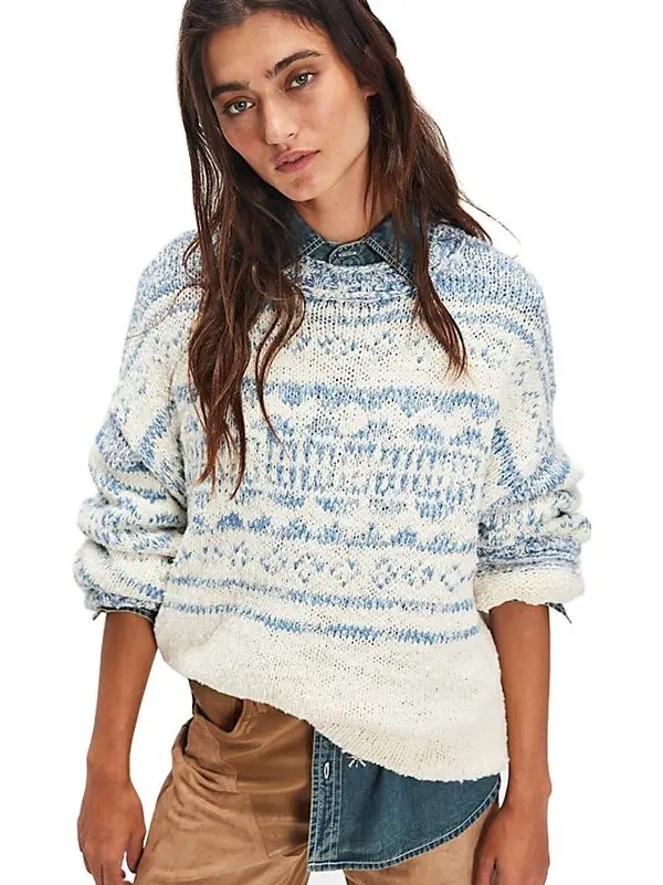 Free People Patterned Oversized Sweater - Cloud Combo