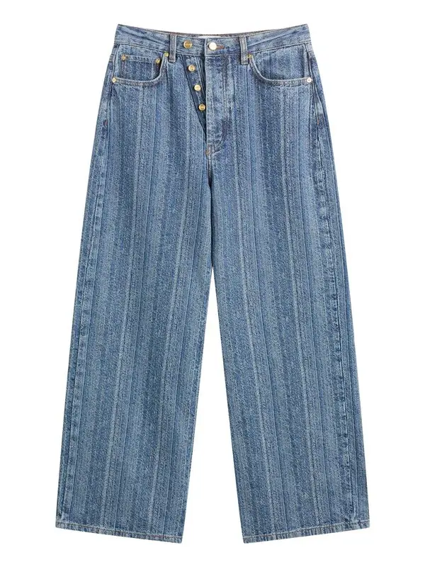 GANNI Structured Denim Baggy Jeans - Mid Blue Stone