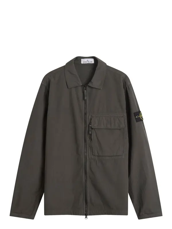 Stone Island Canvas Weave Cotton Zip Shirt Jacket - Lead Grey