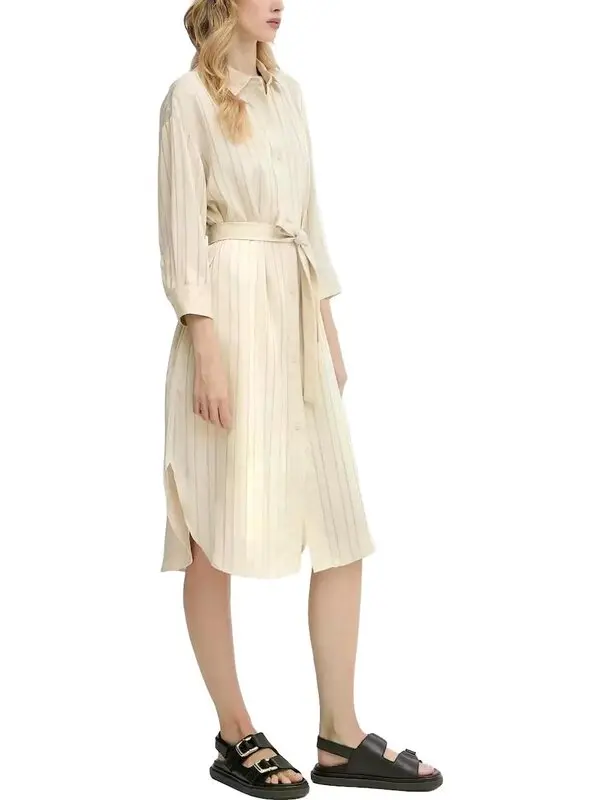 Armani Exchange Pinstripe Belted Shirt Midi Day Dress - Neutrals