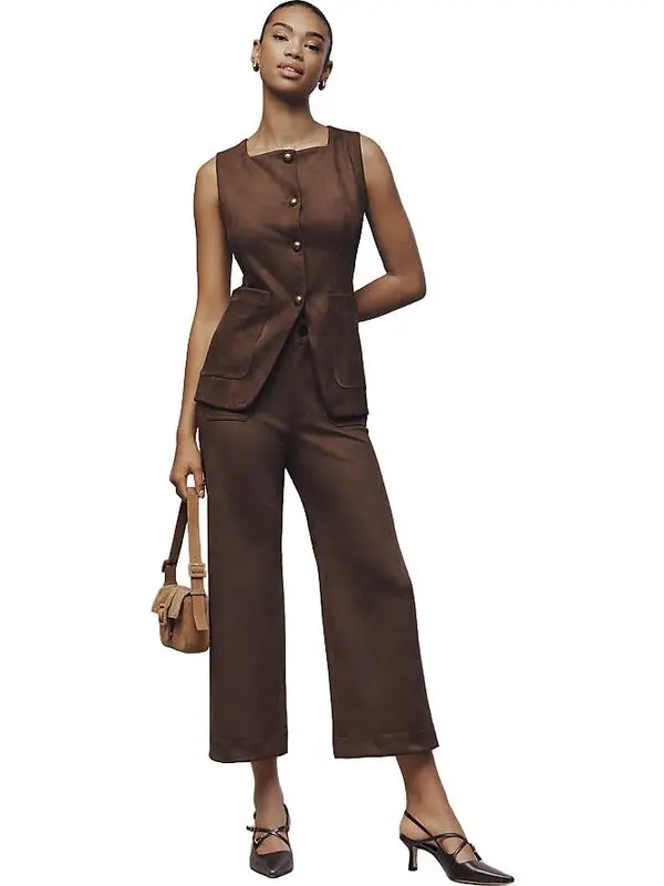 THE COLETTE COLLECTION BY MAEVE Crop Suede High-rise Wide-leg Pants - Bark
