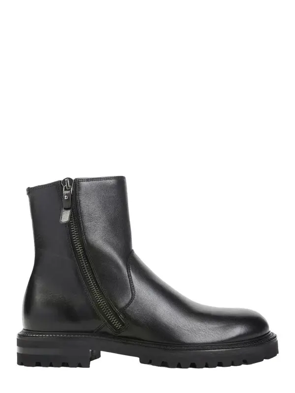 Giorgio Armani Zip Leather Ankle Boots - Black