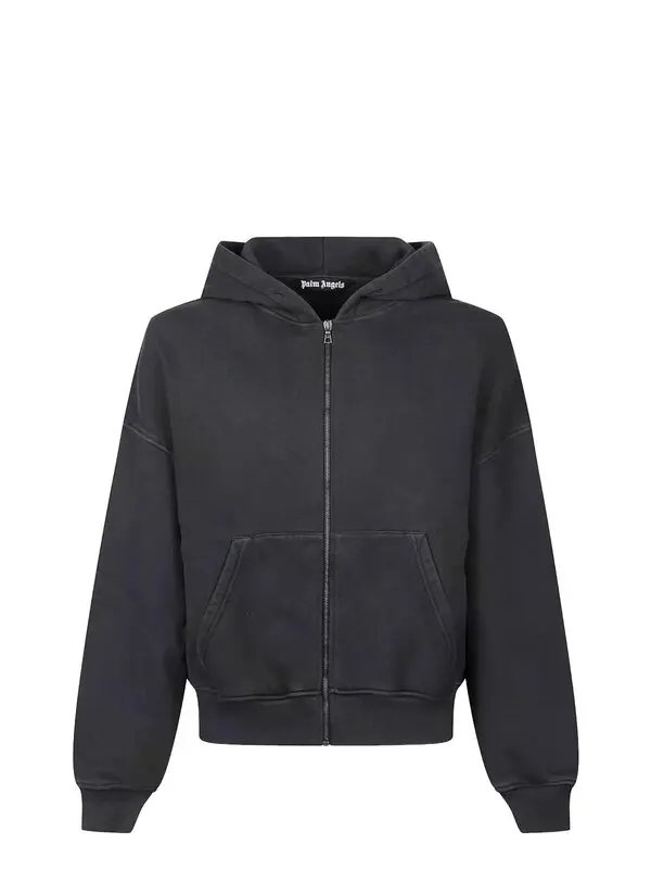 Palm Angels Long-sleeve Zip-front Hoodie - Black
