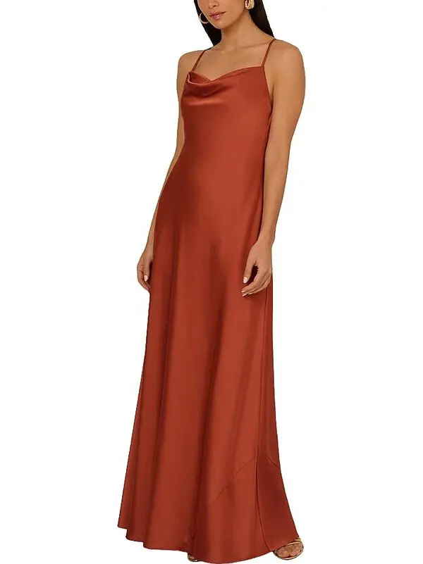 Adrianna Papell Liv Foster Stretch Satin Long Dress - Terracotta