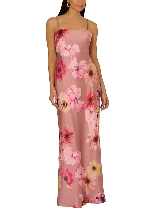 Adrianna Papell Liv Foster Printed Sateen Gown - Pink Multi