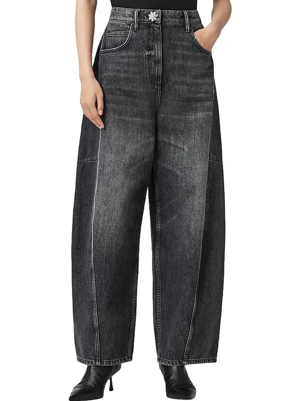 ALLSAINTS Carter High Rise Barrel Leg Jeans - Washed Black