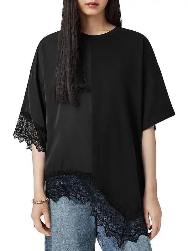 ALLSAINTS Lenny Lace Trim Tee - Black