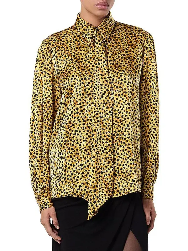 Versace Silk Cheetah Print Blouse - Neutral