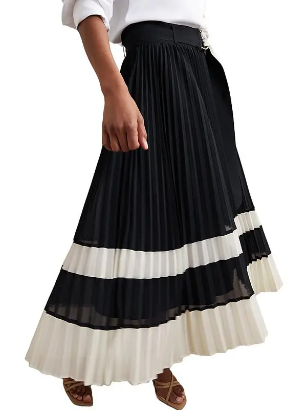 REISS Goldie Pleated Midi Skirt - Navy/ivory