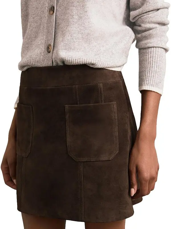 REISS Vida Suede Mini Skirt - Chocolate
