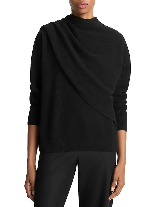 Vince Wool And Cashmere Draped Sweater - Black