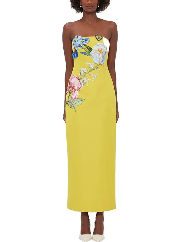 LEO LIN Rayna Strapless Applique Dress - Mustard
