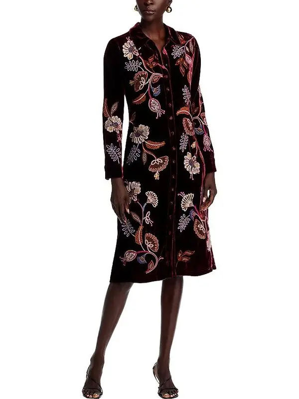 Johnny Was Velvet Shirt Dress - Blackberry