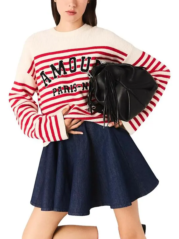 Maje Striped Rib Knit Sweater - Ecru Red