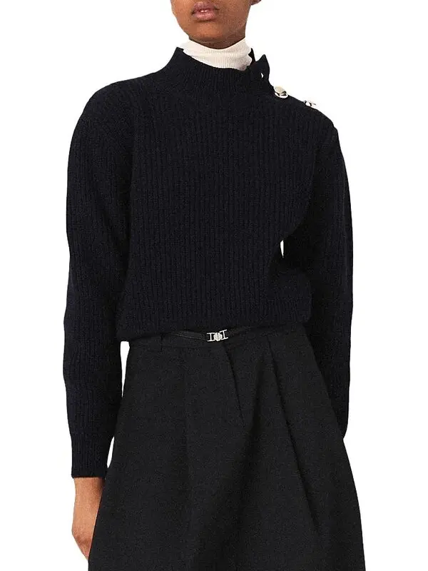 Maje Wool Roll Neck Sweater - Navy