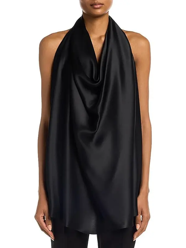 Wardrobe.NYC Silk Satin Halter Blouse - Black