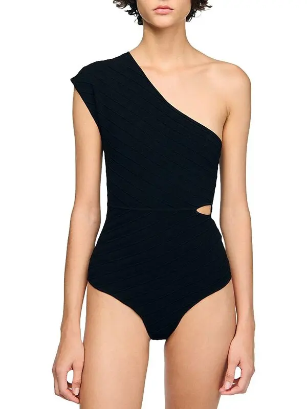 Sandro One Shoulder Bodysuit - Black