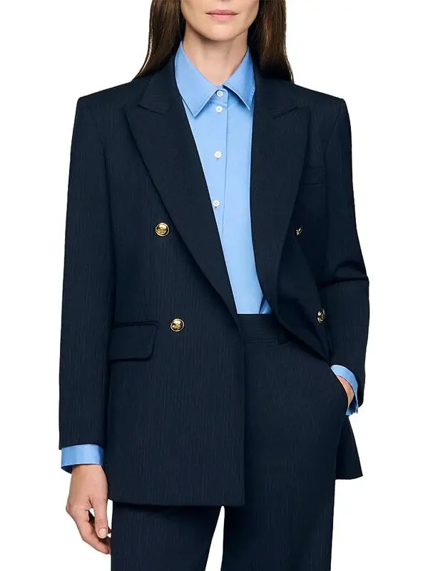 Sandro Pinstriped Blazer - Navy Blue