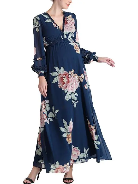 KIMI + KAI Adell Maternity Maxi Chiffon Dress - Navy