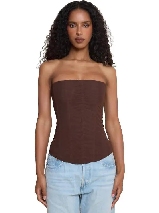 LEAU Muse Mesh Corset Top - Chocolate Brown