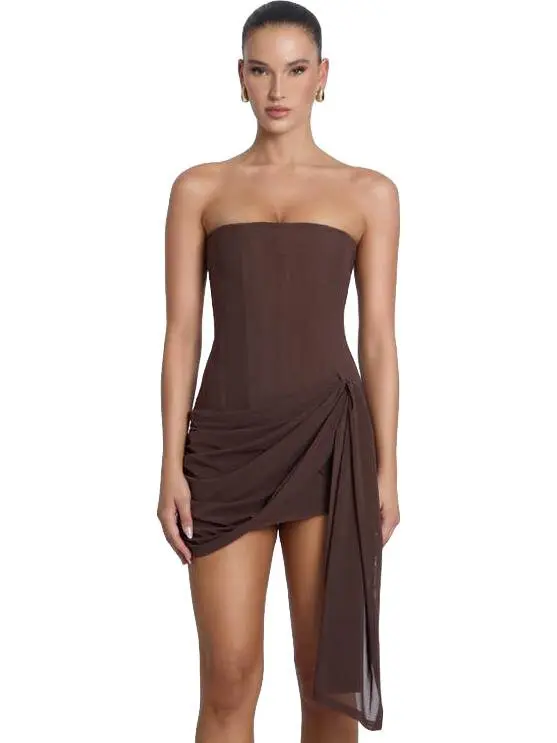 LEAU Mira Mesh Corset Mini Dress - Brown