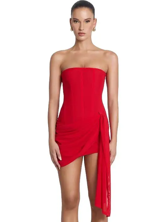 LEAU Mira Mesh Corset Mini Dress - Red