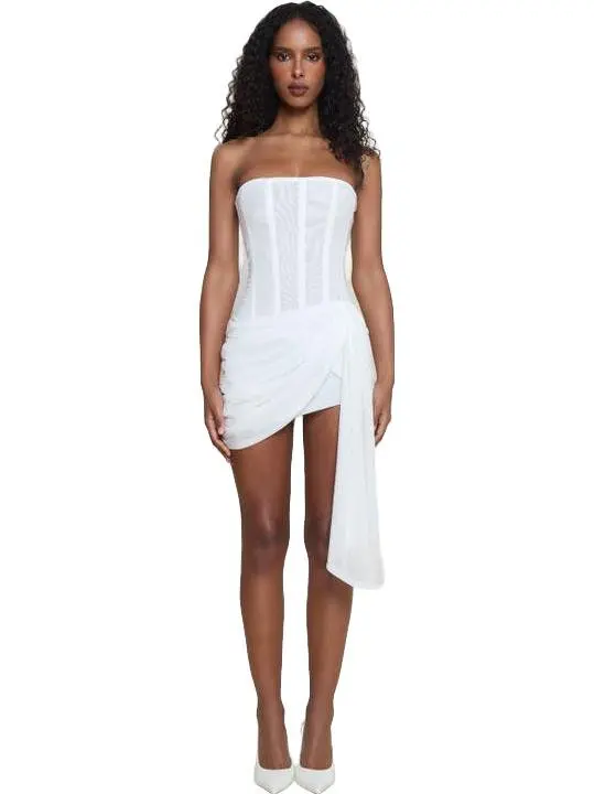 LEAU Mira Mesh Corset Mini Dress - White
