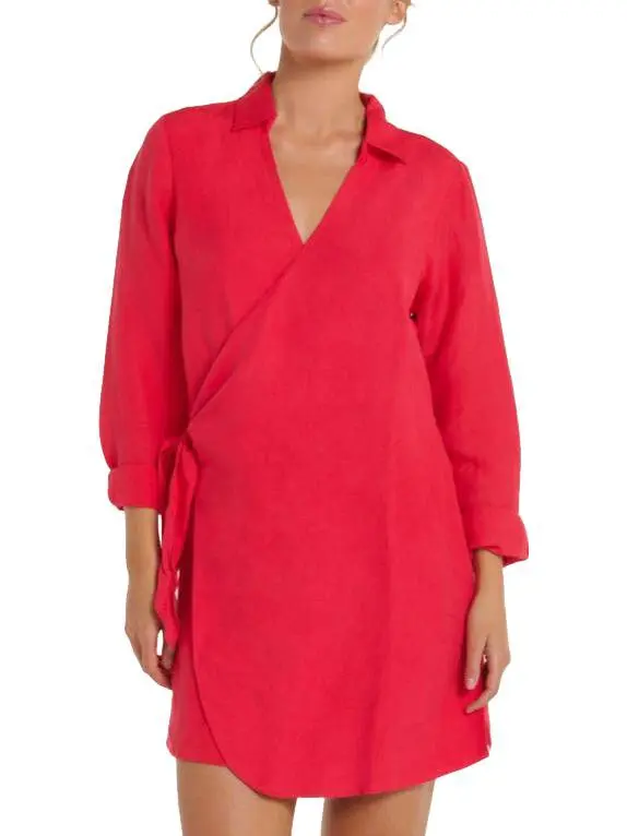 HERMOZA Isla Wrap Cover-up Dress - Teaberry