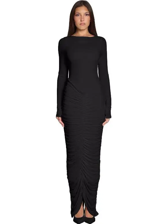 LEAU Rhea Ruche Maxi Dress - Black