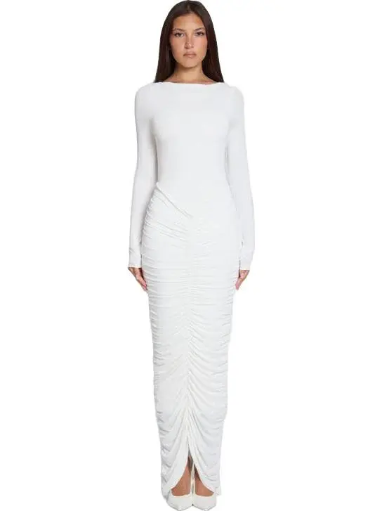 LEAU Rhea Ruche Maxi Dress - White