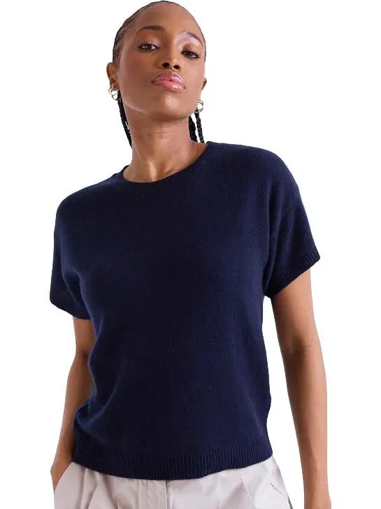 1982 Esme Short Sleeve 100% Cashmere Top - Navy