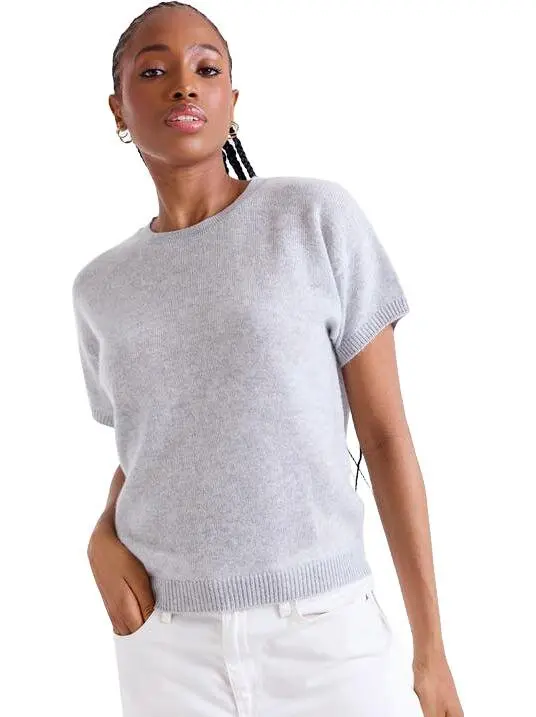 1982 Esme Short Sleeve 100% Cashmere Top - Super Grey