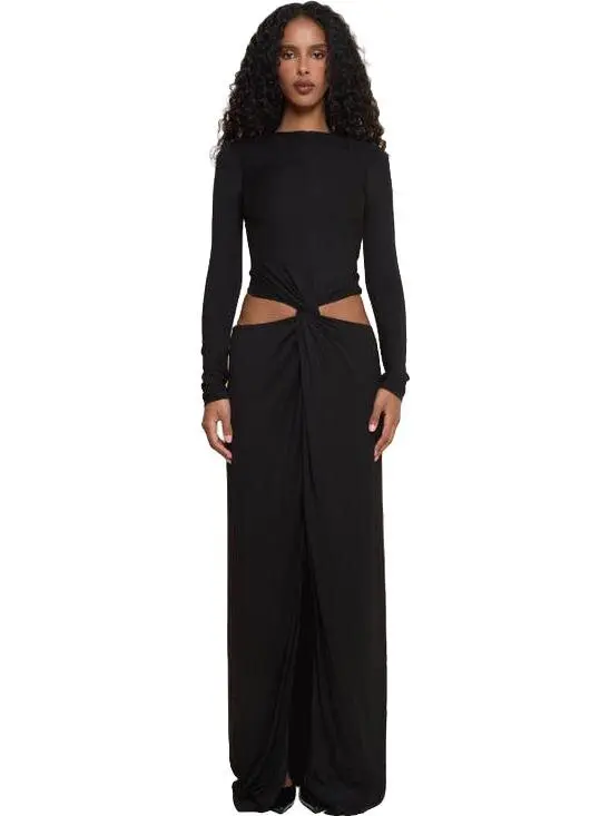 LEAU Jersey Knit Maxi Gown - Black