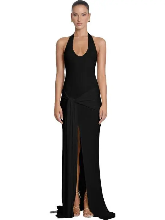 LEAU Halter Knot Maxi Dress - Black