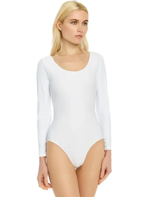 LEVERET Long Sleeve Leotard - White