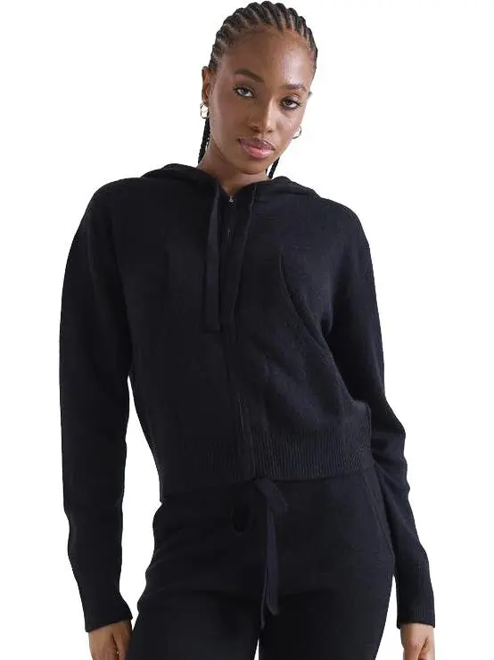 1982 Lavinia Crop Cashmere Hooded Sweater - Black