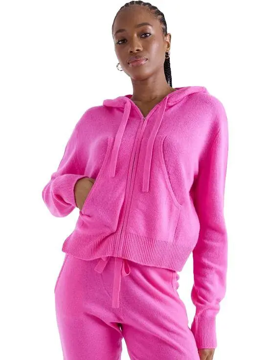 1982 Lavinia Crop Cashmere Hooded Sweater - Hot Pink
