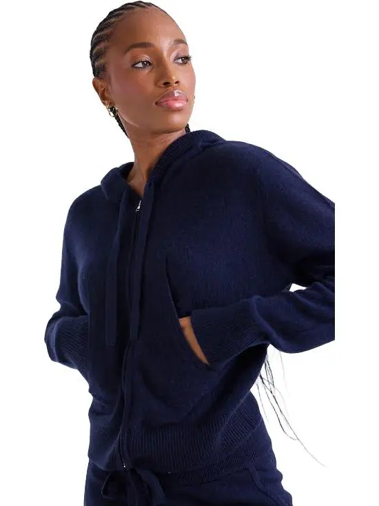 1982 Lavinia Crop Cashmere Hooded Sweater - Navy