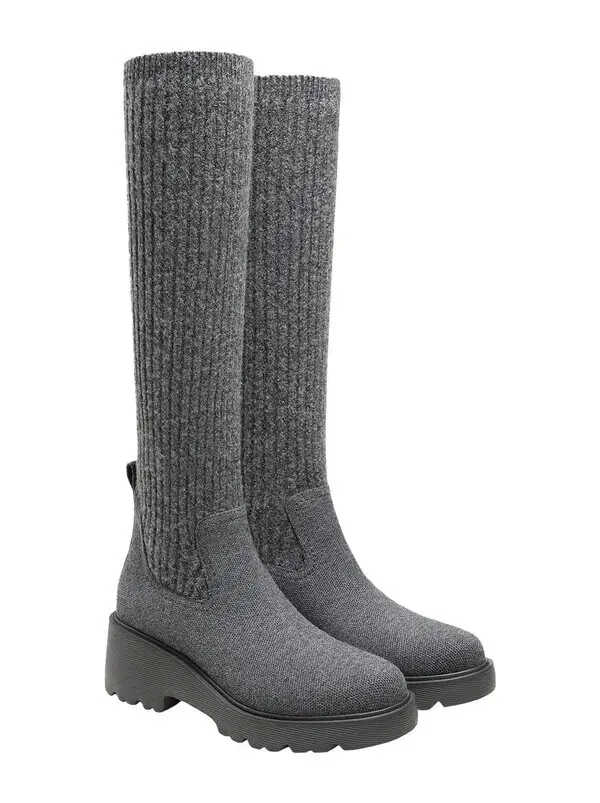 Vivaia Round-toe Knee-high Platform Wedge Boots - Rich Grey