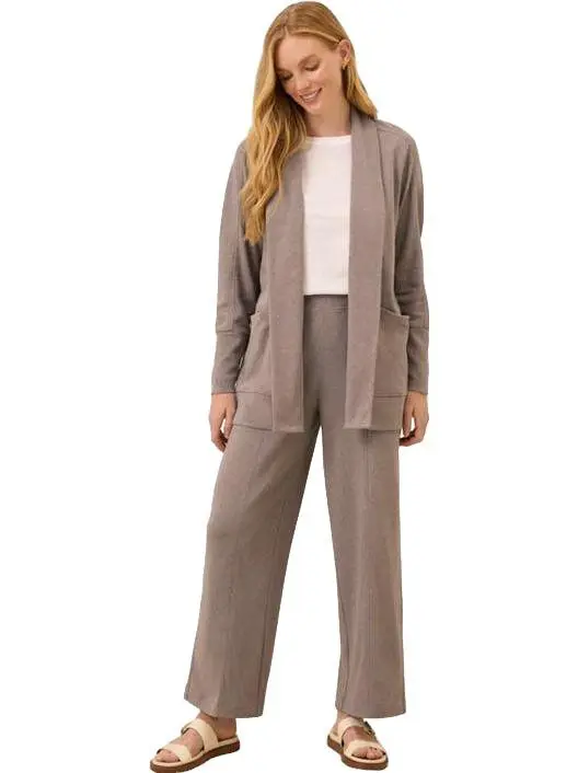 PACT Organic Cotton Pintuck Wide Leg Pants - Deep Taupe Heather