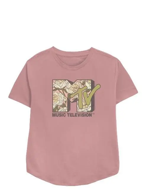 MTV White Roses Logo Graphic T-shirt - Mauve