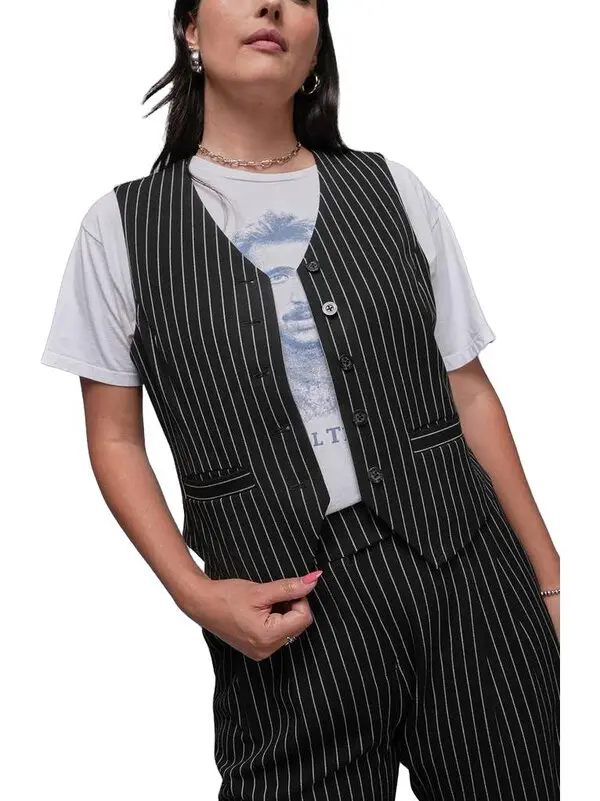 WILDFANG The Empower Pinstripe Vest - Black/stone