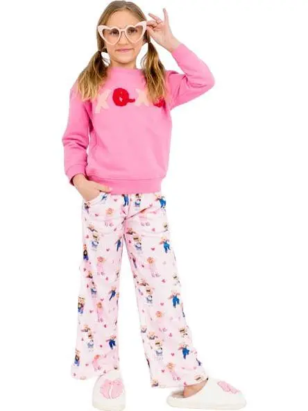 PREPPY GOOSE Plush Teddy Bear Loungewear Pants - Light Pink
