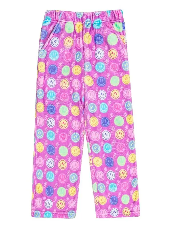 PREPPY GOOSE Plush Smiley Faces Loungewear Pants - Multicolor