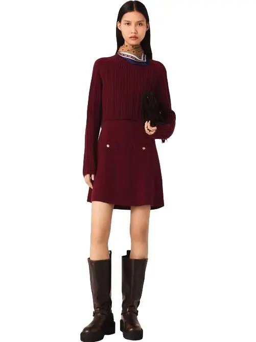 Maje Knit Mini Dress With Removable Sweater - Burgundy