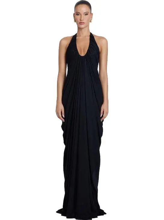 LEAU Cascade Draped Gown - Black