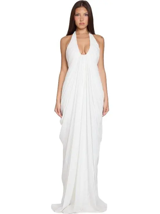 LEAU Cascade Draped Gown - White
